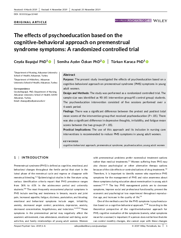 (PDF) The effects of psychoeducation based on the cognitive‐behavioral ...
