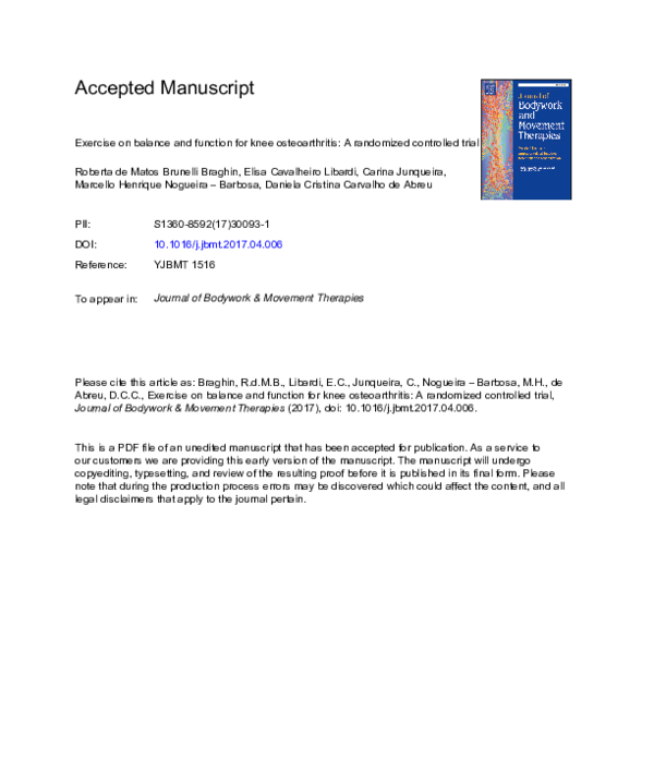 Pdf Exercise On Balance And Function For Knee Osteoarthritis A