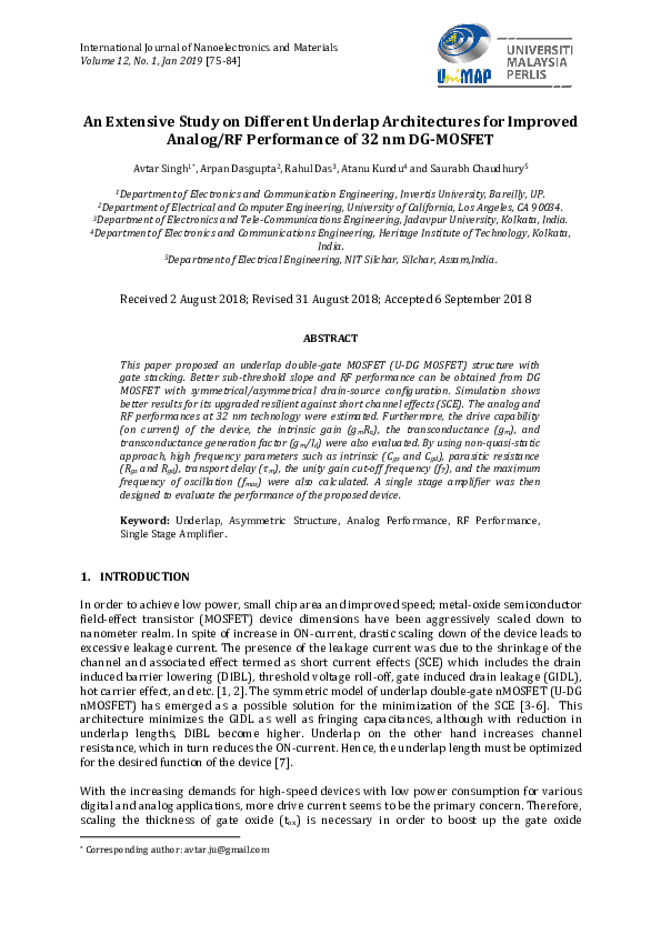 (PDF) An Extensive Study on Different Underlap Architectures for ...
