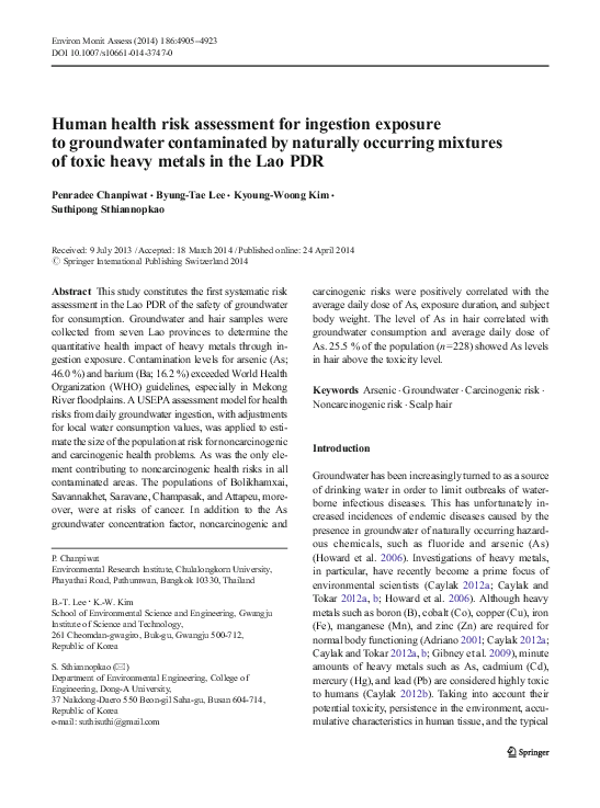 (PDF) Human health risk assessment for ingestion exposure to groundwater contaminated by ...