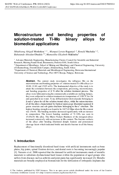 (PDF) Microstructure and bending properties of solution-treated Ti-Mo ...