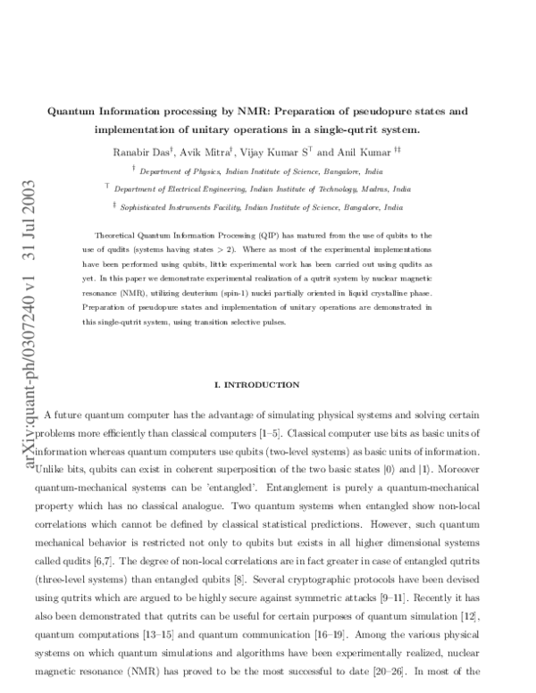 Pdf Quantum Information Processing By Nmr Preparation Of Pseudopure States And Implementation