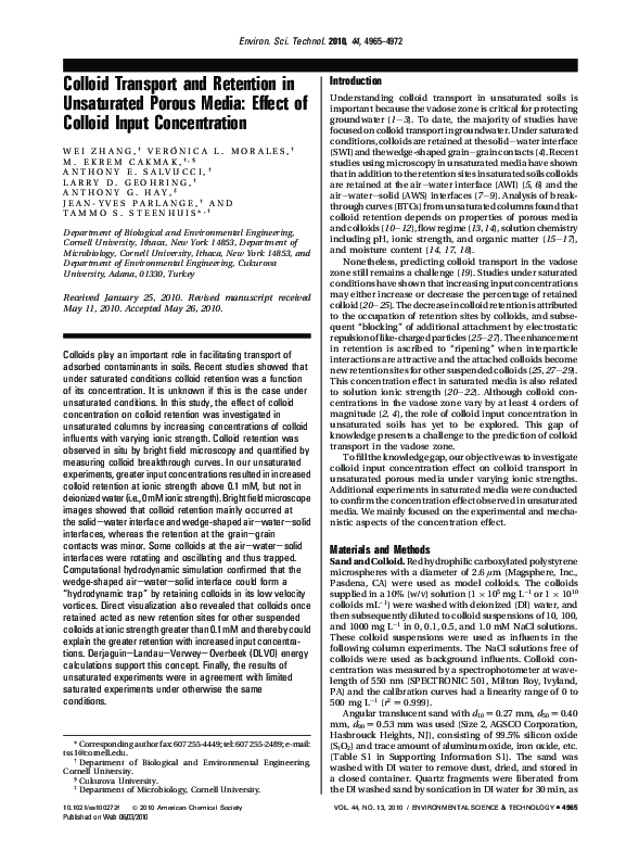 Pdf Colloid Transport And Retention In Unsaturated Porous Media Effect Of Colloid Input