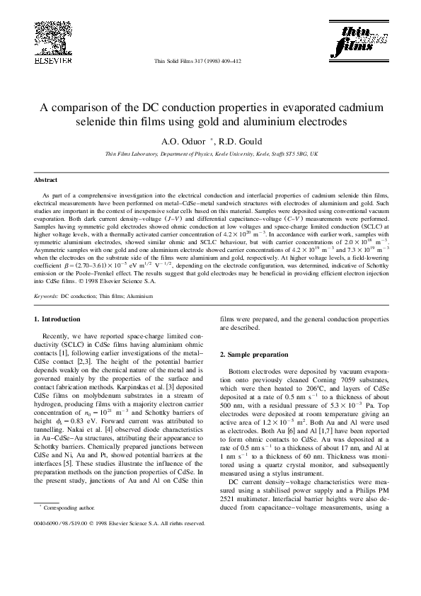 (PDF) A comparison of the DC conduction properties in evaporated ...