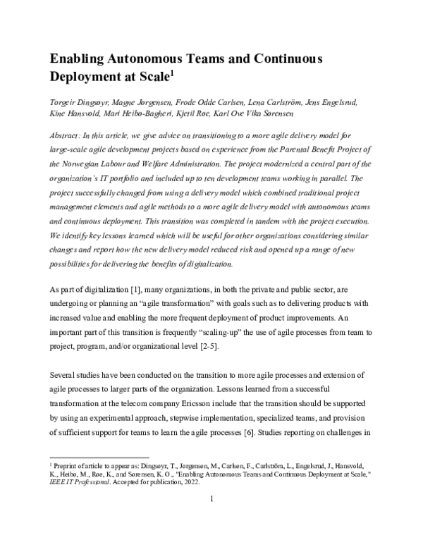 (PDF) Enabling Autonomous Teams and Continuous Deployment at Scale