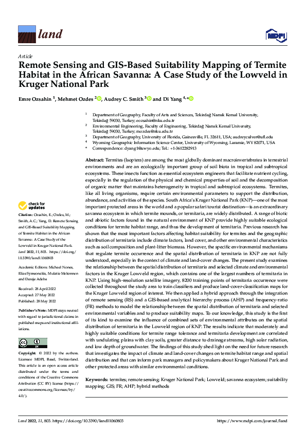 (PDF) Remote Sensing and GIS-Based Suitability Mapping of Termite Habitat in the African Savanna ...