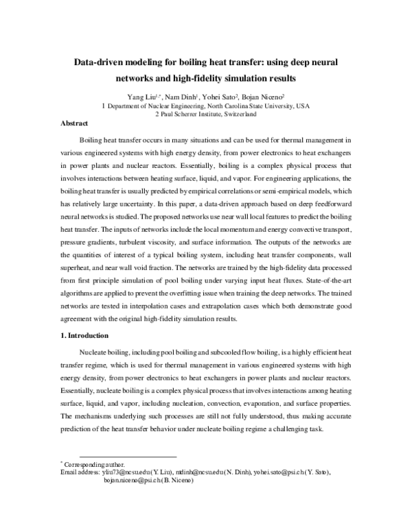 Pdf Data Driven Modeling For Boiling Heat Transfer Using Deep Neural Networks And High