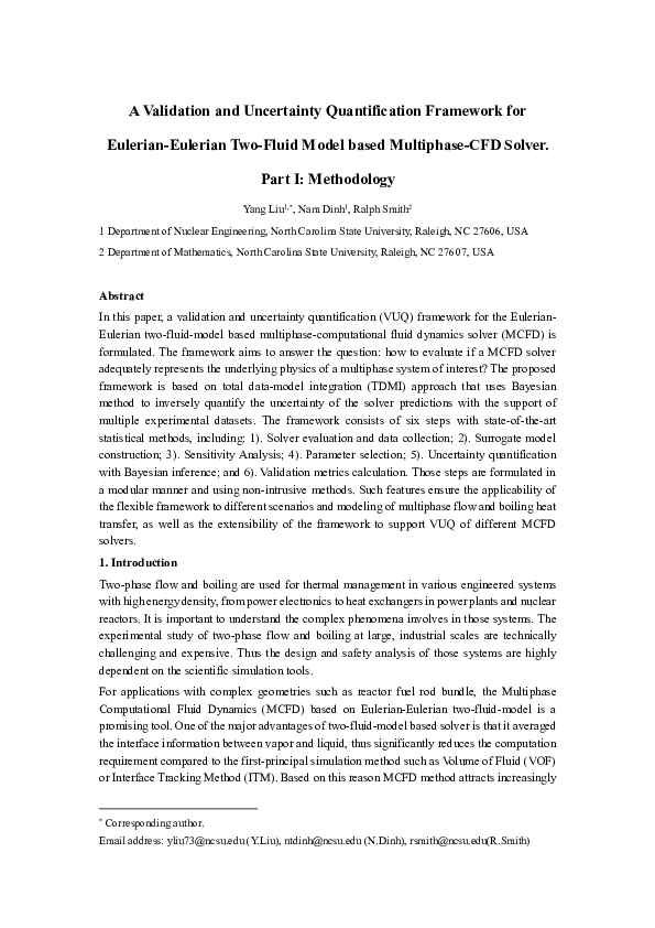 Pdf Vuq Framework For Two Fluid Multiphase Cfd