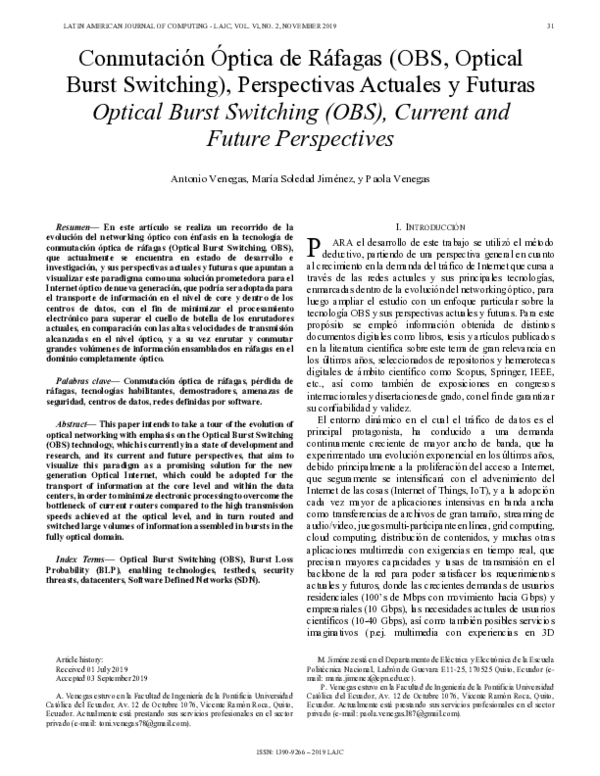 (PDF) Optical Burst Switching (OBS), Current and Future Perspectives