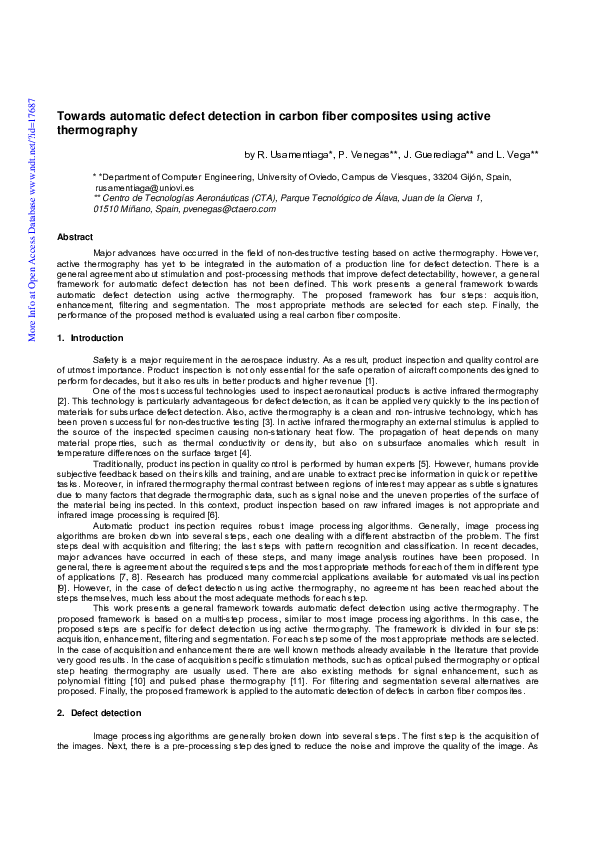 Pdf Towards Automatic Defect Detection In Carbon Fiber Composites Using Active Thermography