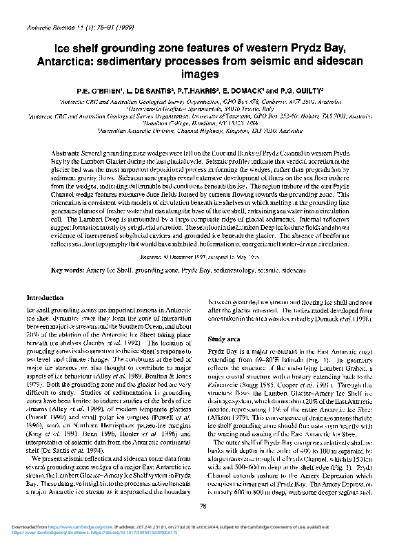 (PDF) Ice shelf grounding zone features of western Prydz Bay ...