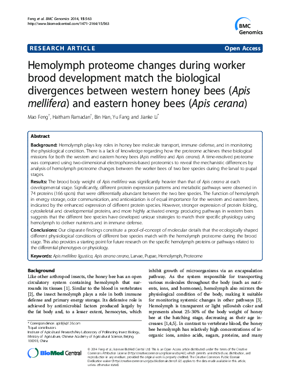 (PDF) Hemolymph proteome changes during worker brood development match ...