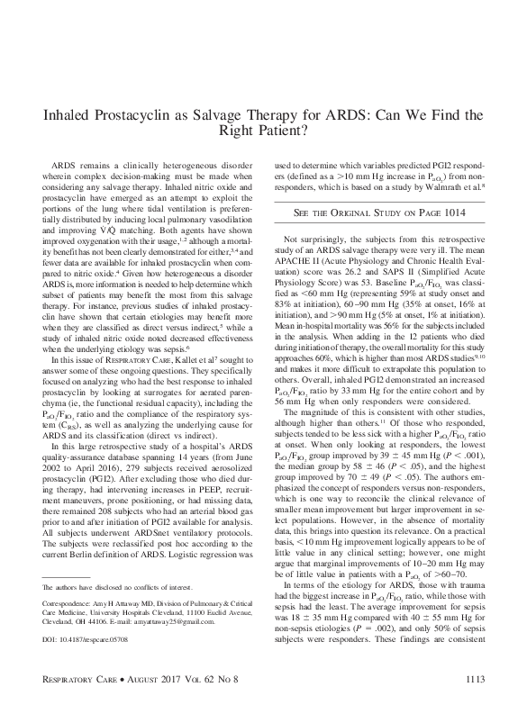 (PDF) Inhaled Prostacyclin as Salvage Therapy for ARDS: Can We Find the ...