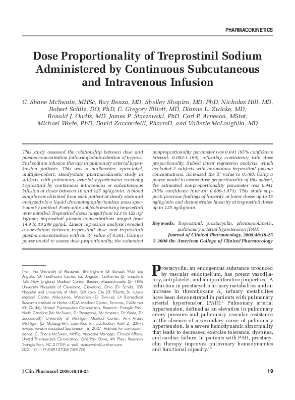 (PDF) Dose Proportionality of Treprostinil Sodium Administered by Continuous Subcutaneous and ...