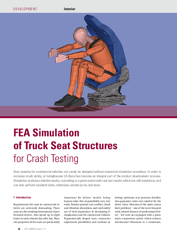 (PDF) FEA simulation of truck seat structures for crash testing
