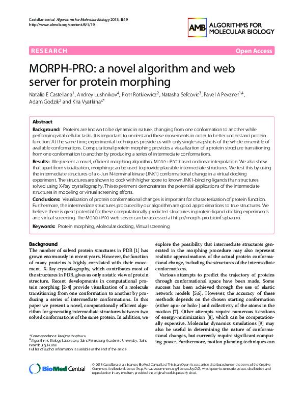 (PDF) MORPH-PRO: a novel algorithm and web server for protein morphing