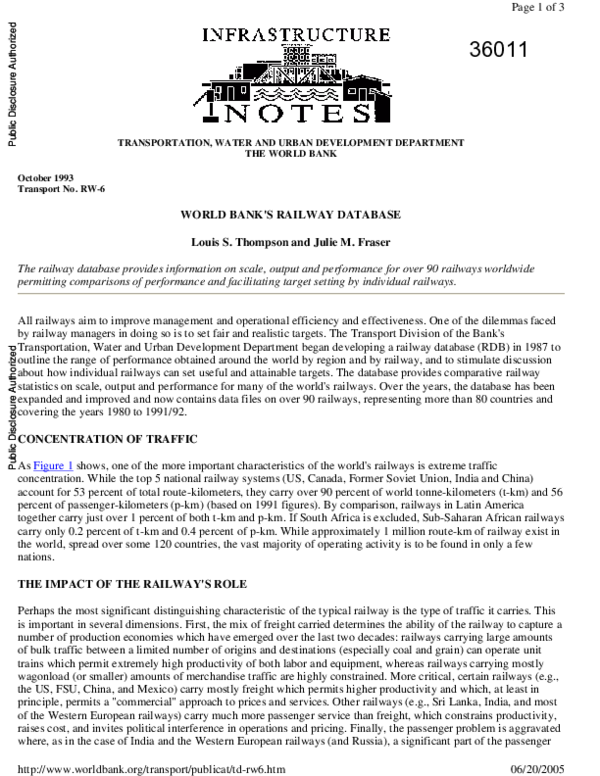 Pdf World Banks Railway Database