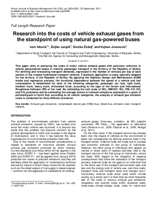 (PDF) Research into the costs of vehicle exhaust gases from the ...