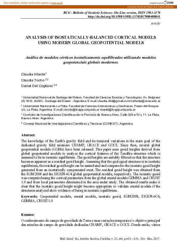 (PDF) Análise de modelos córticos isostaticamente equilibrados utilizando modelos geopotenciais ...