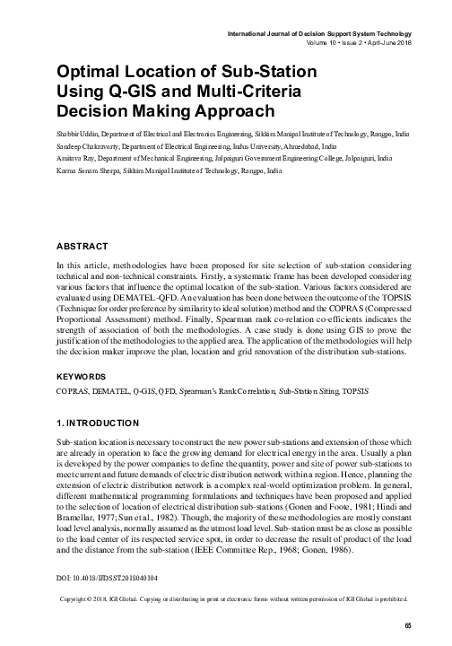 (PDF) Optimal Location of Sub-Station Using Q-GIS and Multi-Criteria Decision Making Approach