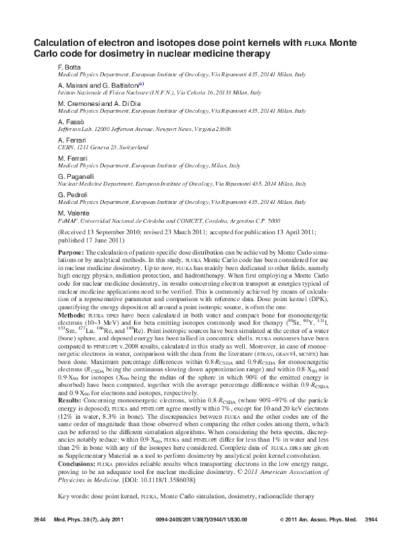 (PDF) Calculation of electron and isotopes dose point kernels ...