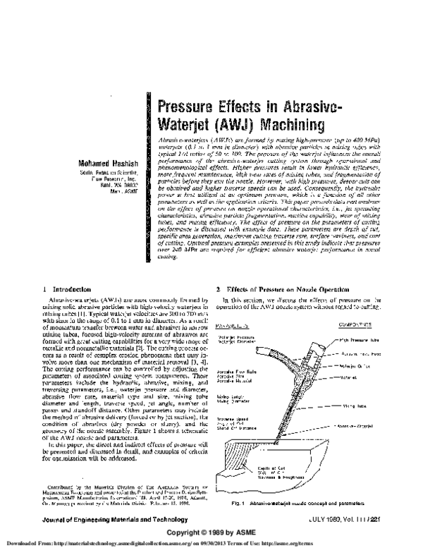 (PDF) Pressure Effects in Abrasive-Waterjet (AWJ) Machining