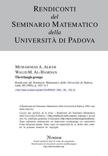 (PDF) The triangle groups