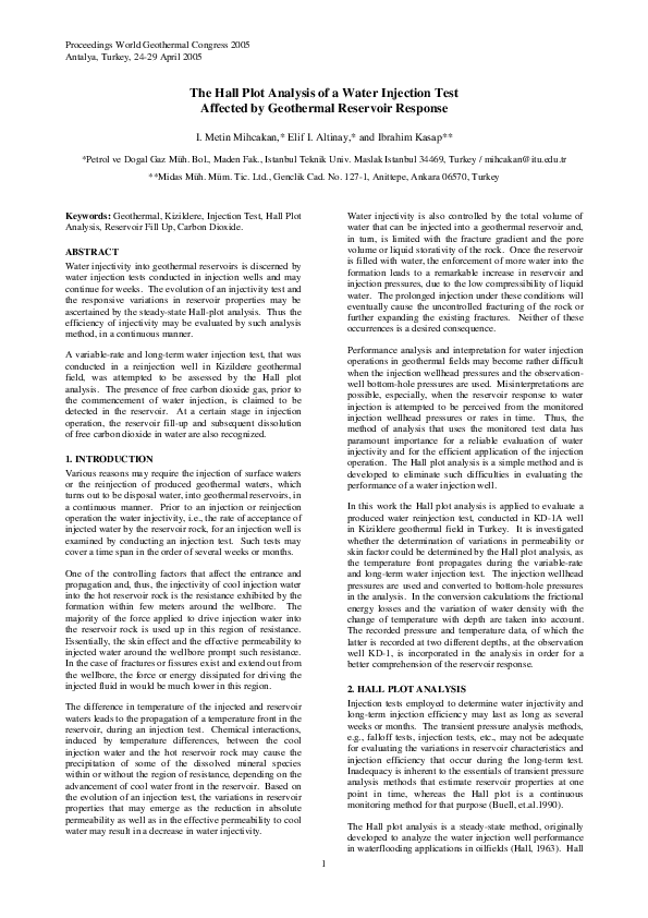 (PDF) The Hall Plot Analysis of a Water Injection Test Affected by ...