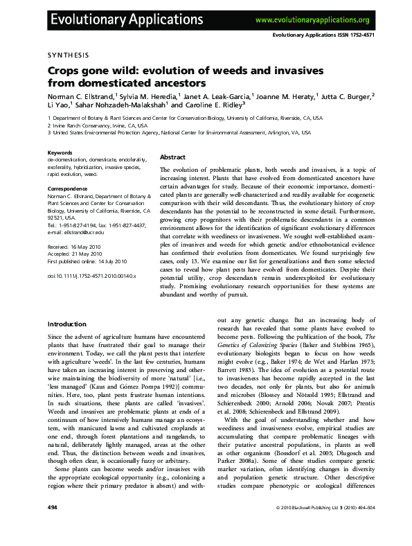 (PDF) Crops gone wild: evolution of weeds and invasives from ...