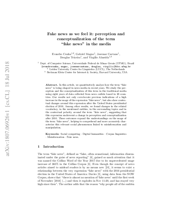 (PDF) Fake News as We Feel It: Perception and Conceptualization of the ...