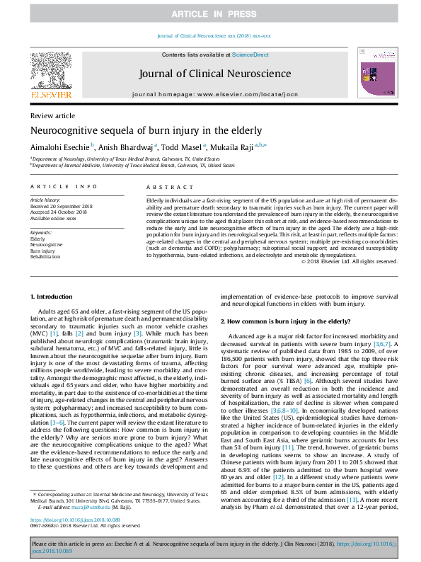 (PDF) Neurocognitive sequela of burn injury in the elderly