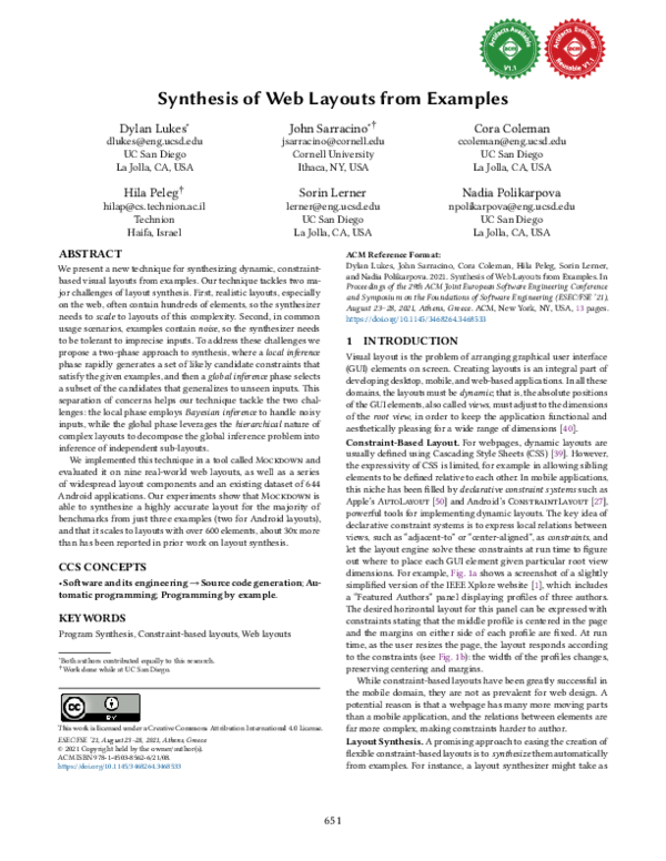 (PDF) Synthesis of web layouts from examples