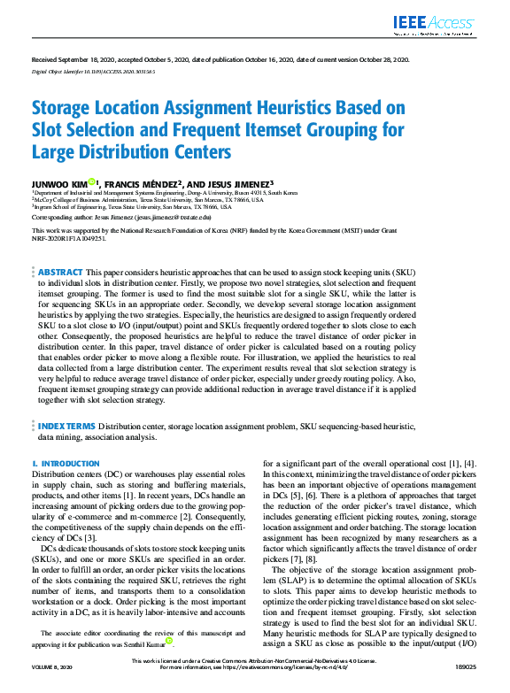 (PDF) Storage Location Assignment Heuristics Based on Slot Selection and Frequent Itemset ...