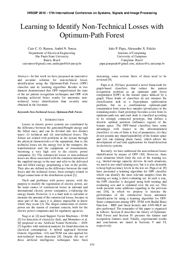 Pdf Learning To Identify Non Technical Losses With Optimum Path Forest Joao Paulo Papa