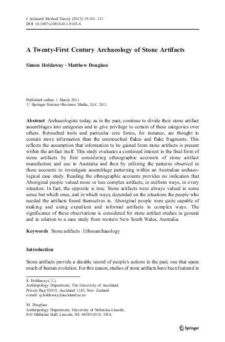 (PDF) A Twenty-First Century Archaeology of Stone Artifacts