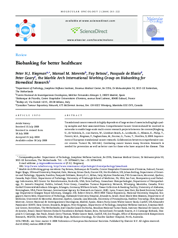 (PDF) Biobanking for better healthcare