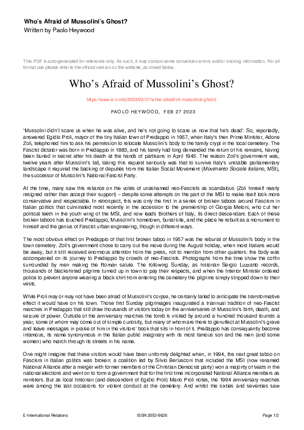 (PDF) Who's Afraid of Mussolini's Ghost