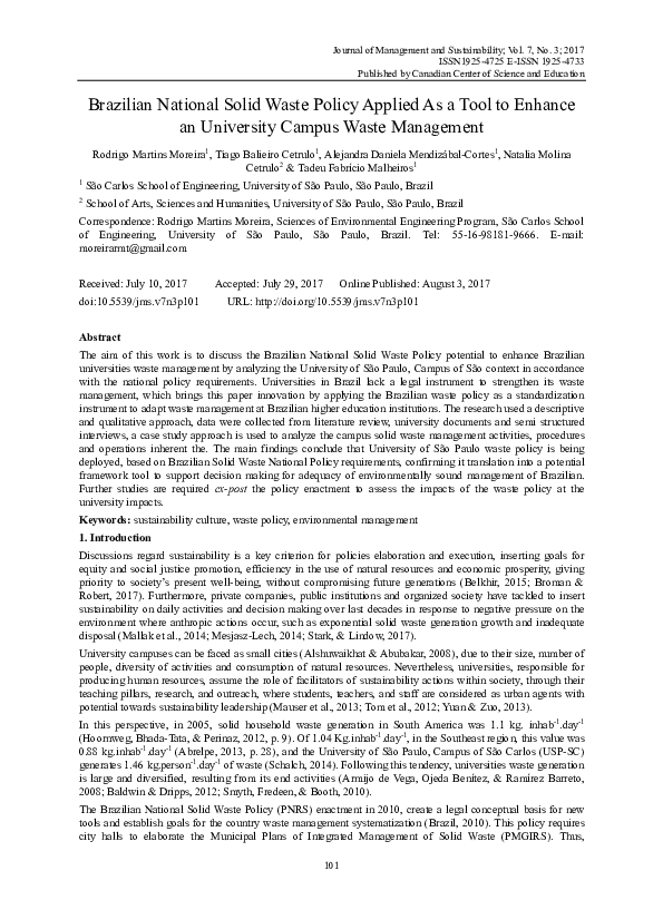 (PDF) Brazilian National Solid Waste Policy Applied As a Tool to ...