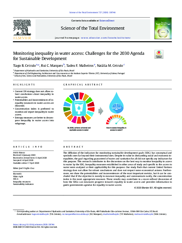 (PDF) Monitoring inequality in water access: Challenges for the 2030 ...
