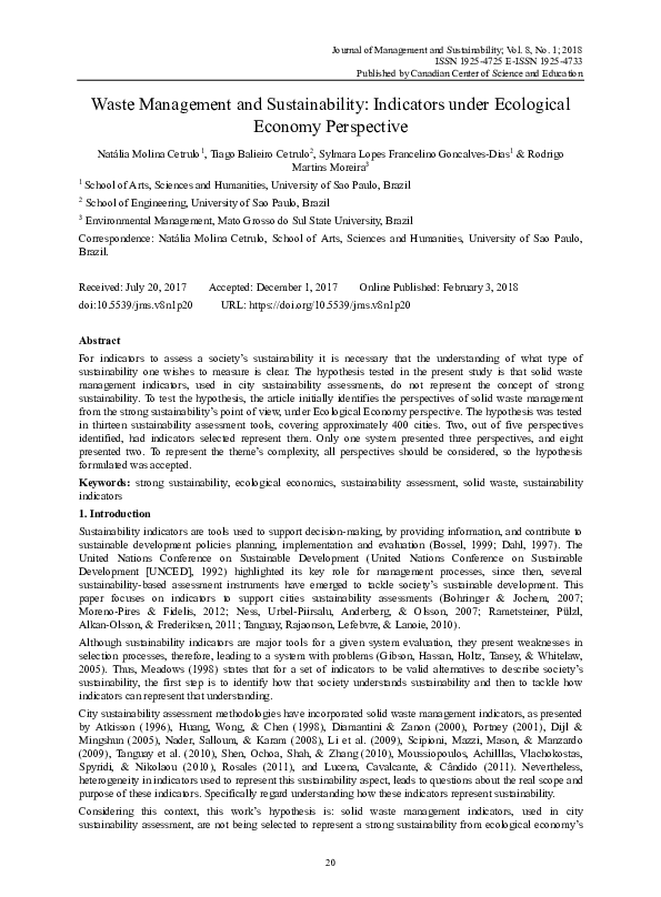 (PDF) Waste Management and Sustainability: Indicators under Ecological ...