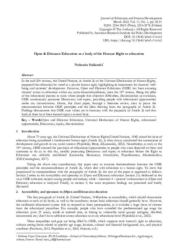(PDF) Open & Distance Education as a body of the Human Right to education