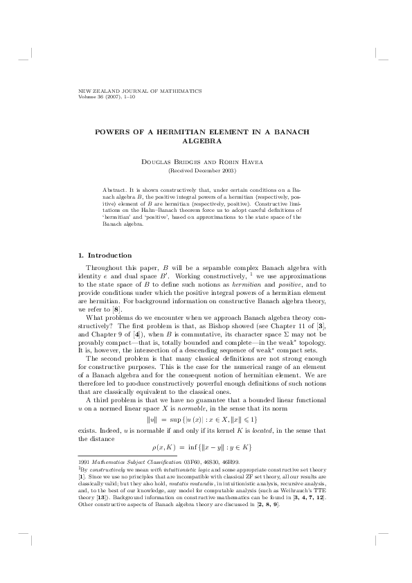 (PDF) Powers of a Hermitian element in a Banach algebra