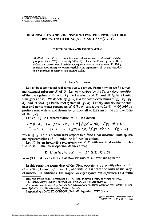 (PDF) Eigenvalues and Eigenspaces for the Twisted Dirac Operator over SU(N, 1) and Spin(2N, 1)