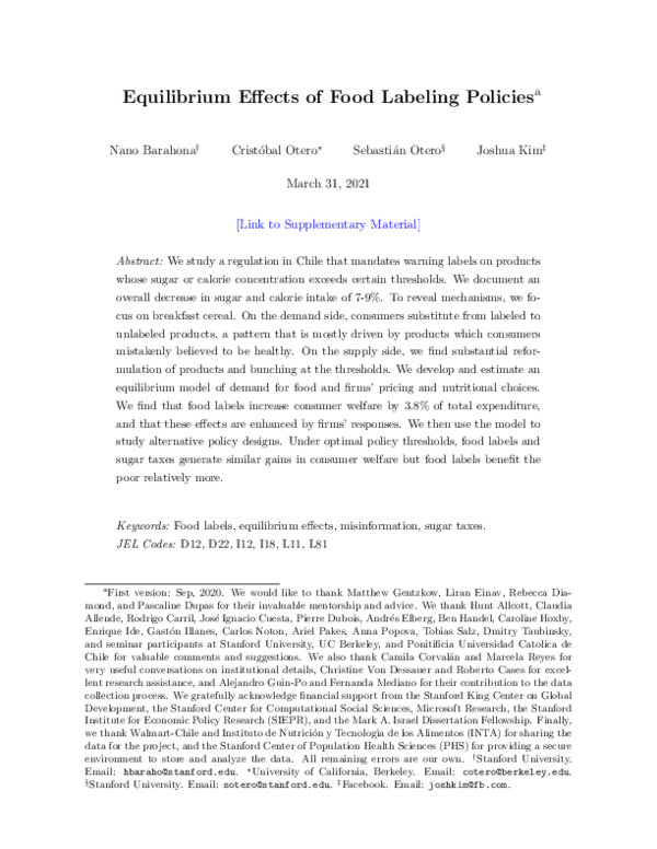 (PDF) Equilibrium Effects of Food Labeling Policies