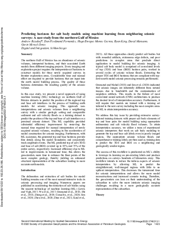 (PDF) Predicting horizons for salt body models using machine learning from neighboring seismic ...
