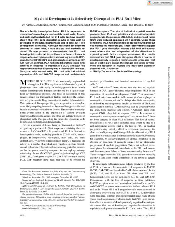 (PDF) Myeloid Development Is Selectively Disrupted in PU.1 Null Mice (PDF) Myeloid Development Is Selectively Disrupted in PU.1 Null Mice