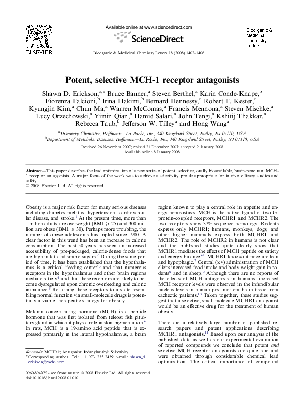 (PDF) Potent, selective MCH-1 receptor antagonists