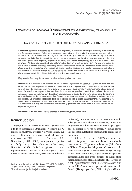 (PDF) Revisión de Randia (Rubiaceae) en Argentina, taxonomía y ...