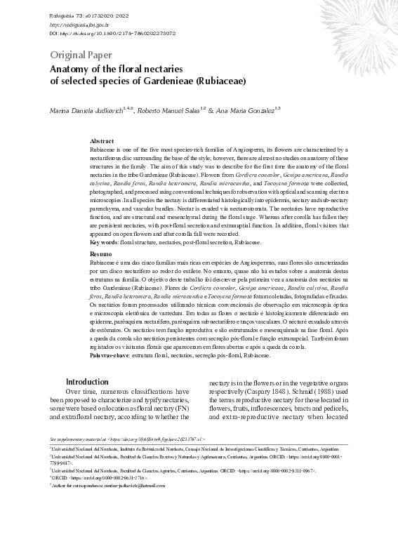 (PDF) Anatomy of the floral nectaries of selected species of Gardenieae ...