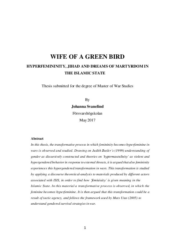 (PDF) HYPERFEMININITY, JIHAD AND DREAMS OF MARTYRDOM IN THE ISLAMIC STATE